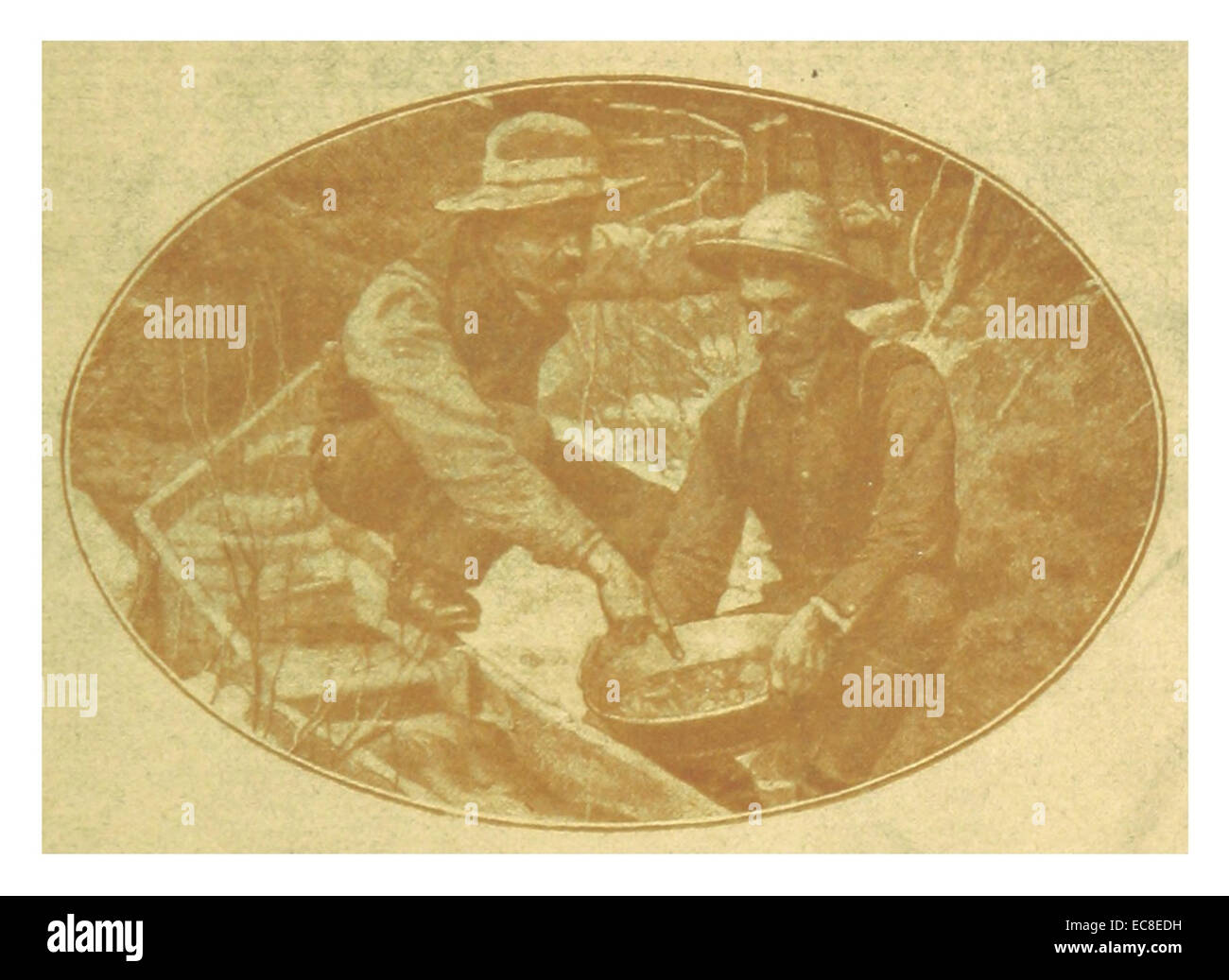 A 1899 illustration depicting the process of gold panning, highlighting ...