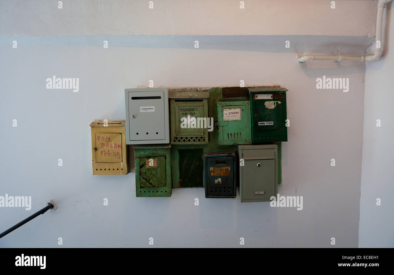 Mailboxes in communal hallway of apartment block Stock Photo - Alamy