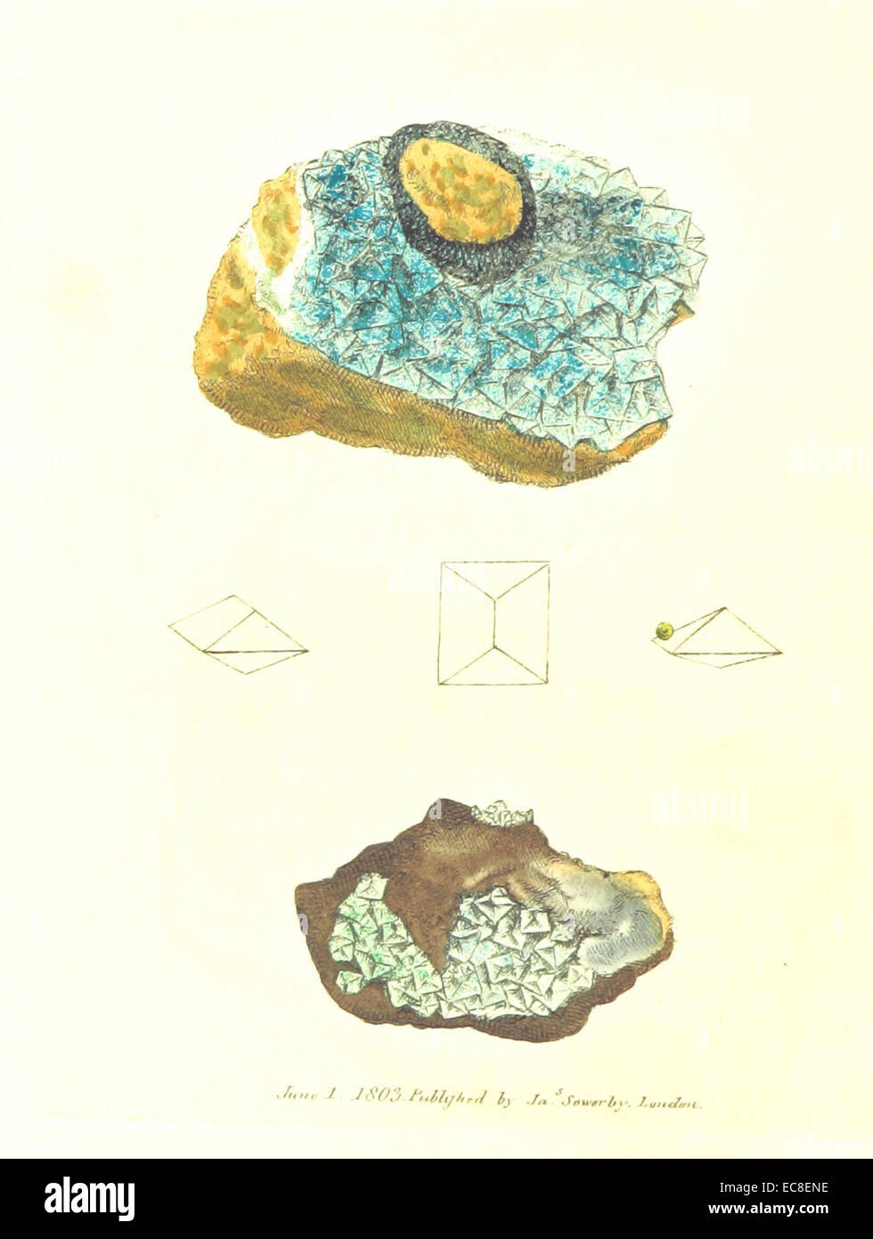 This 1804 engraving from 'British Mineralogy Vol.1' illustrates 'Cuprum ...