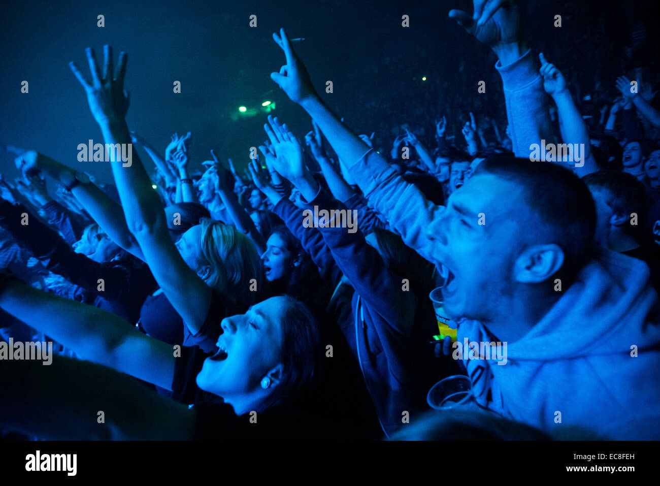 Music fans enjoying live concert / festival with hands in the air Stock ...