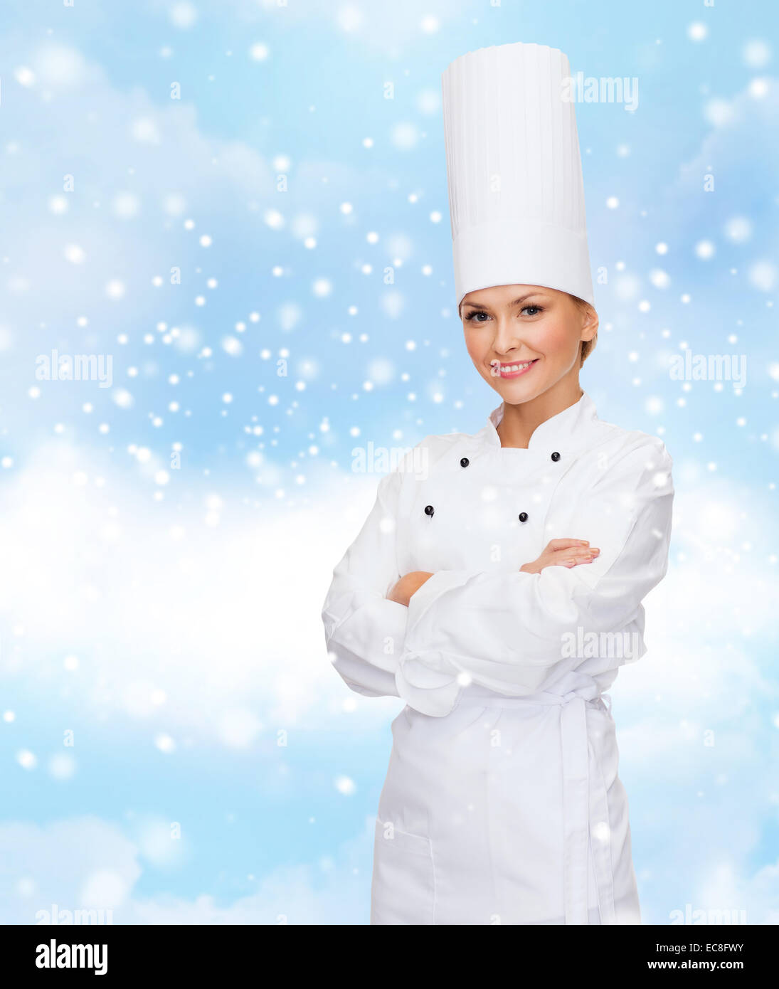 smiling female chef dreaming Stock Photo - Alamy