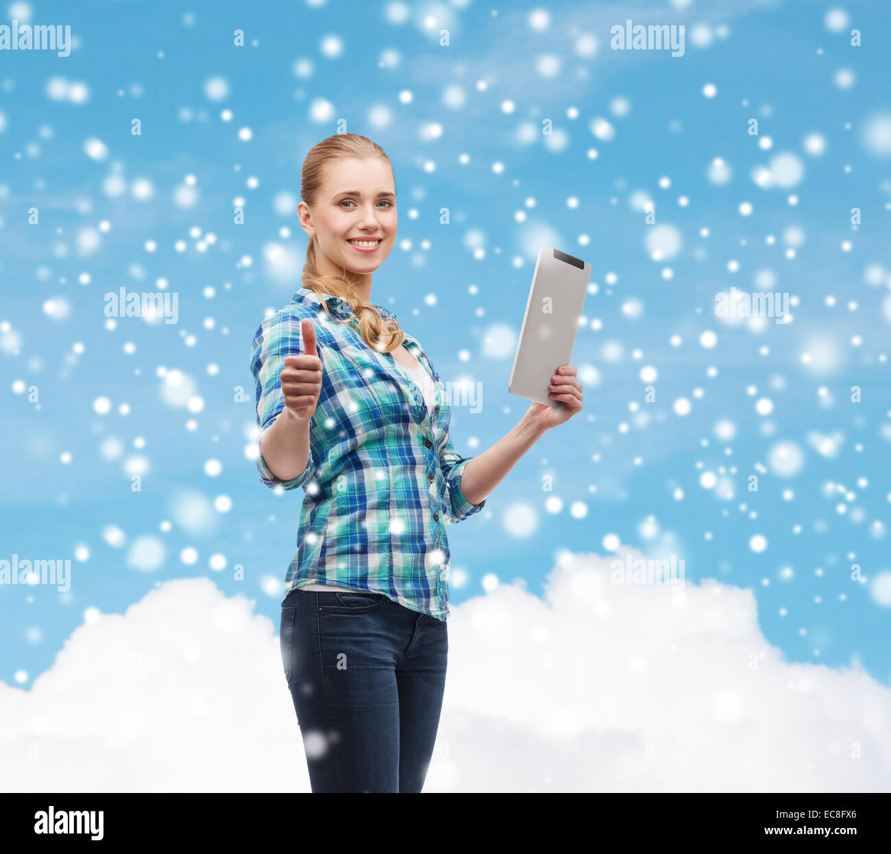 smiling girl with tablet pc computer Stock Photo - Alamy