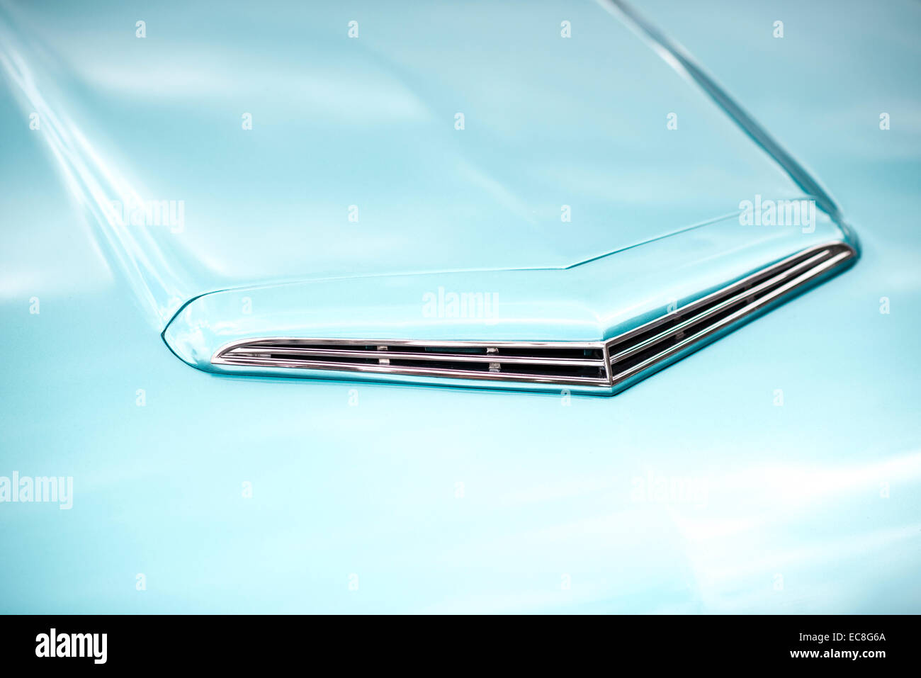 American classic car hood air intake, turquoise, bonnet Stock Photo - Alamy