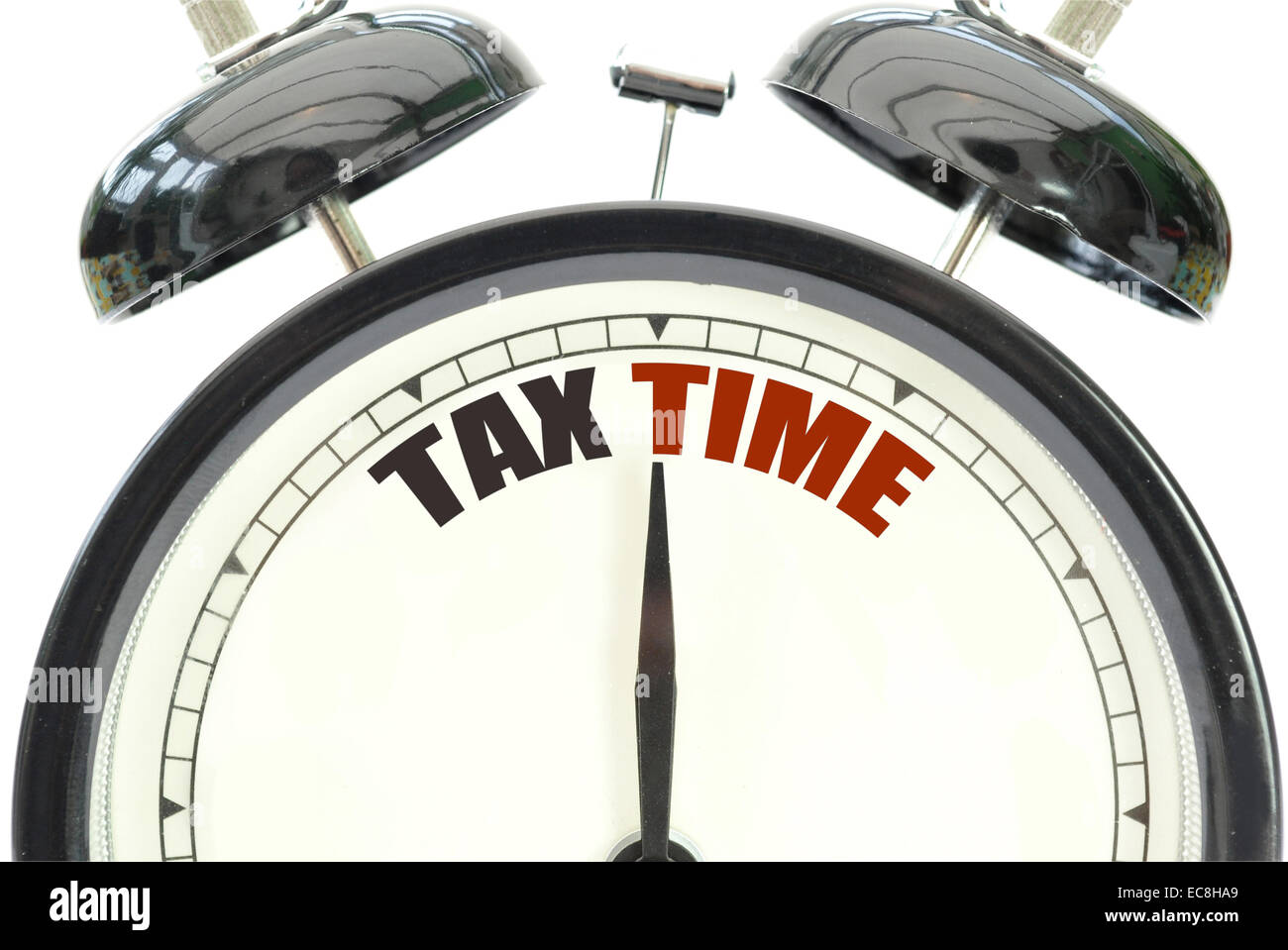 Tax time clock over a white background Stock Photo - Alamy