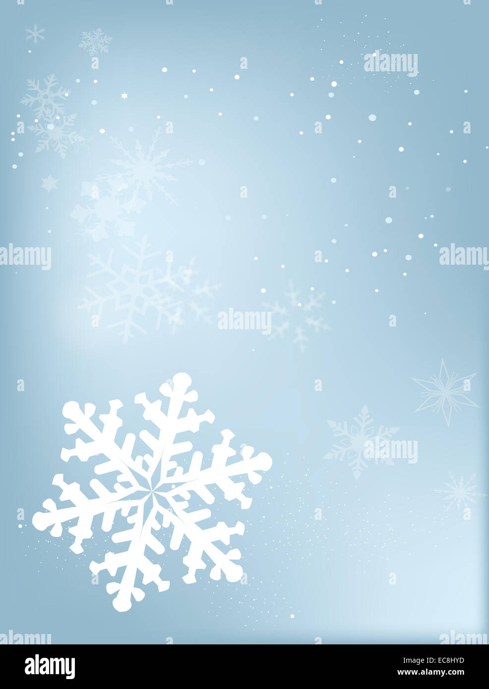 A large snowflake surrounded with smaller falling snowflakes Stock ...