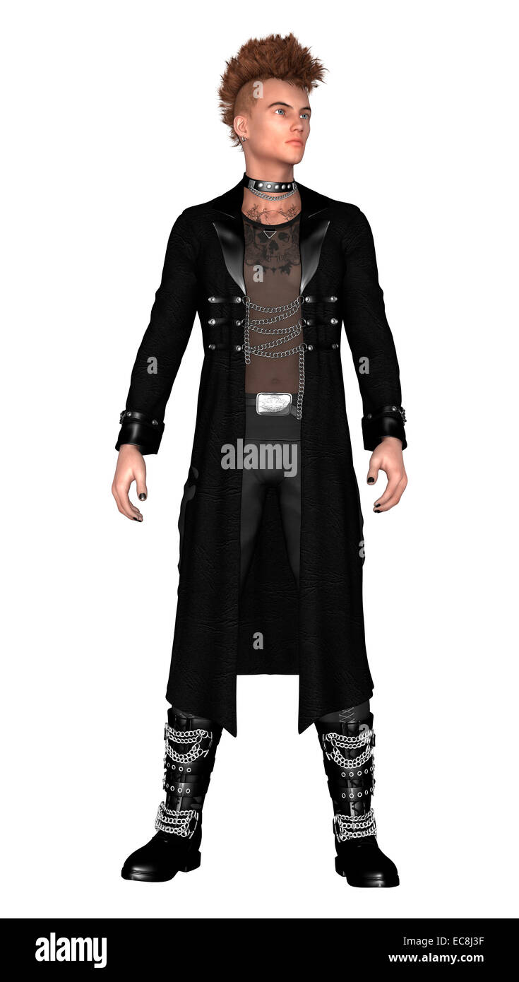 3D digital render of a young man wearing gothic style clothes isolated ...