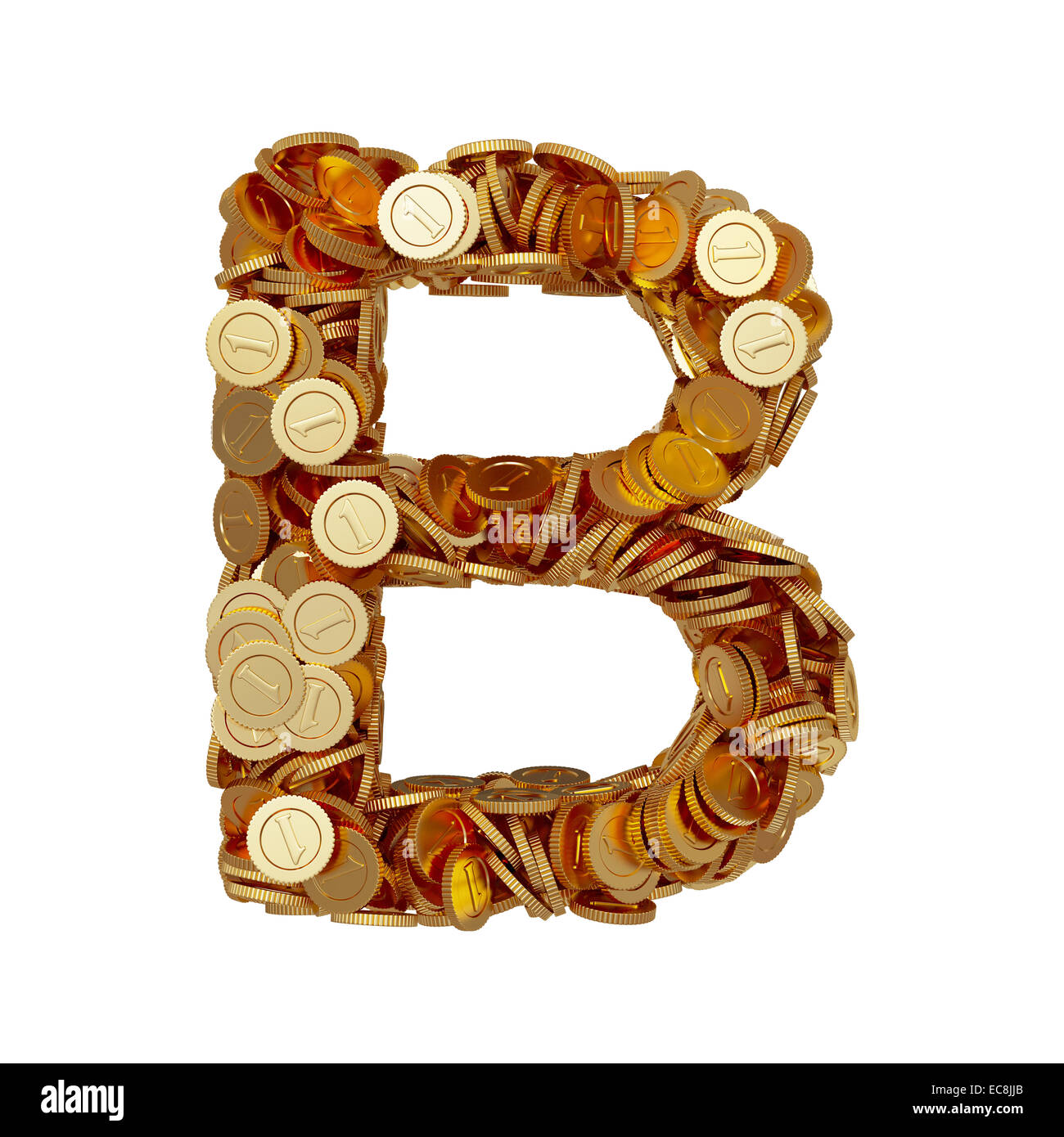 3d illustration of alphabet letter B with golden coins isolated on ...
