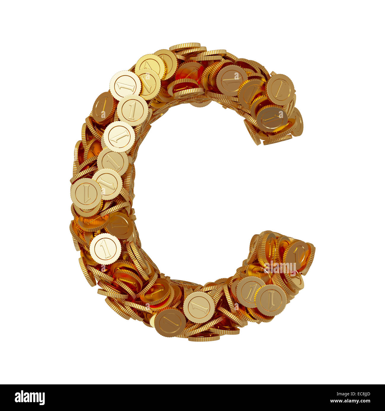 3d illustration of alphabet letter C with golden coins isolated on ...