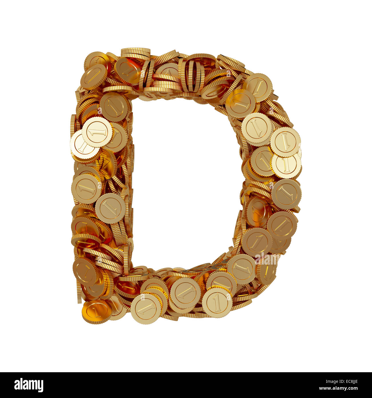 3d illustration of alphabet letter D with golden coins isolated on ...