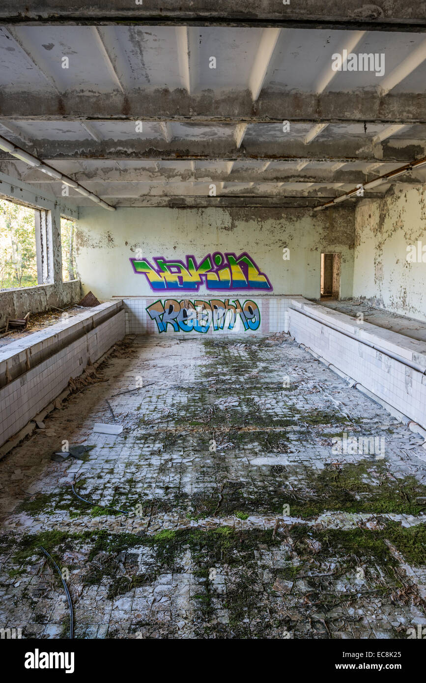 swimming pool in Energetik Palace of Culture in Pripyat abandoned city ...