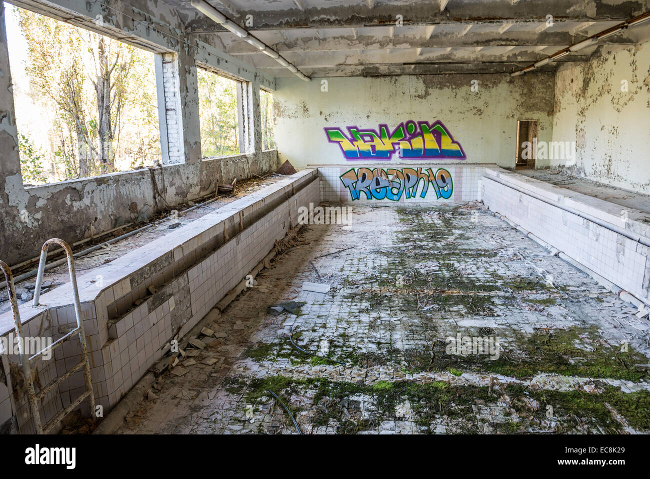 swimming pool in Energetik Palace of Culture in Pripyat abandoned city ...