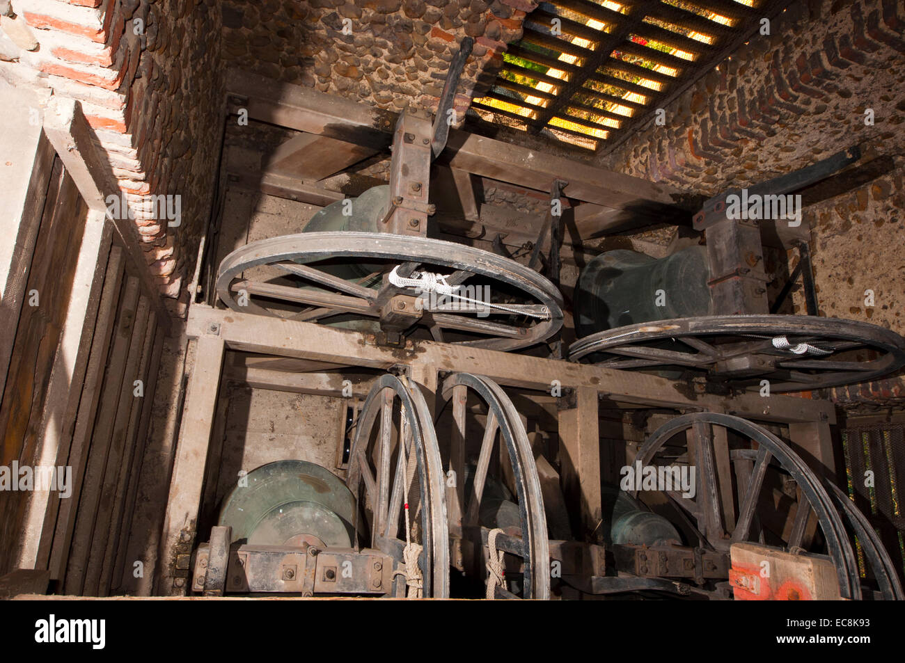 church bells bell frame chamber Stock Photo - Alamy