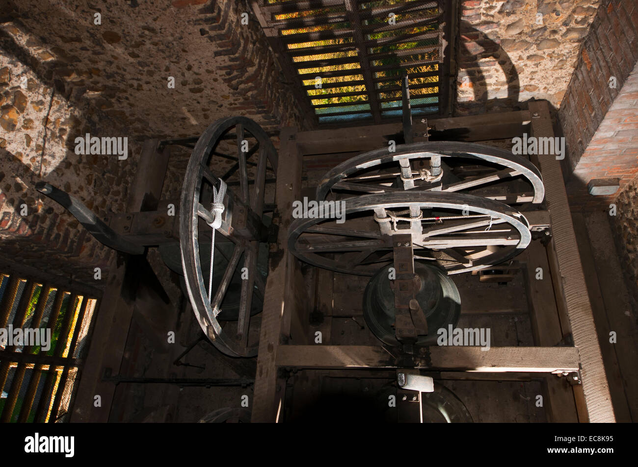 church bells bell frame chamber Stock Photo - Alamy