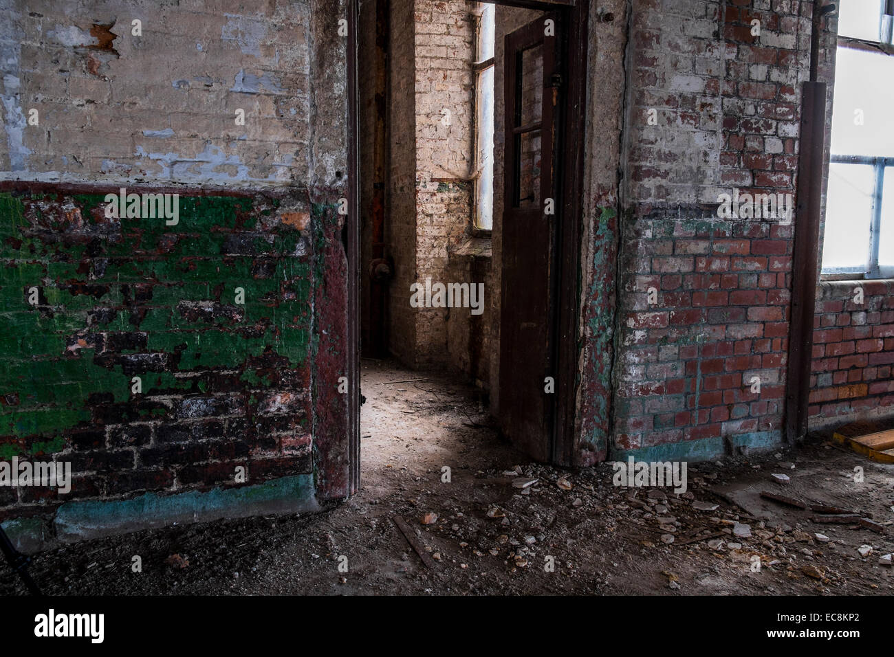 Disused old Lancashire cotton mill in a state of decay with a lot of ...