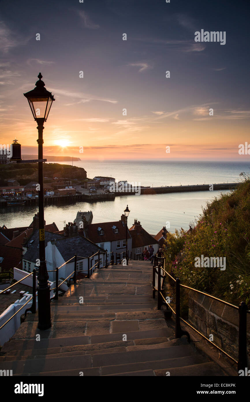 Sunset at the 199 steps Whitby, North Yorkshire Stock Photo - Alamy
