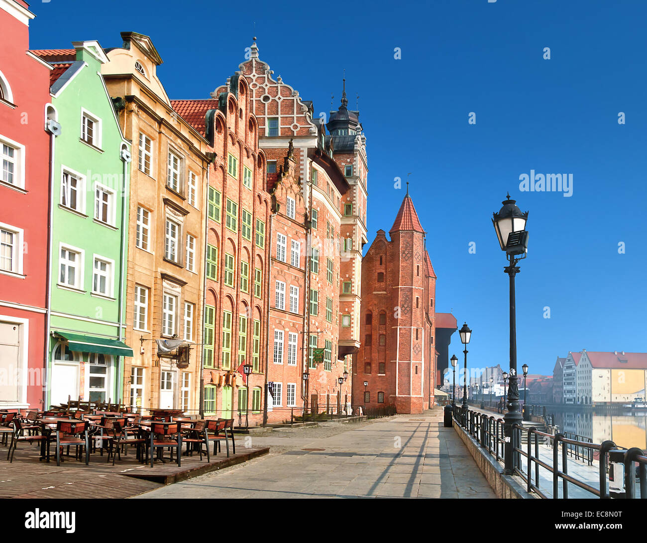 Morning on the waterfront of the old port city of Danzig (Gdansk Stock ...