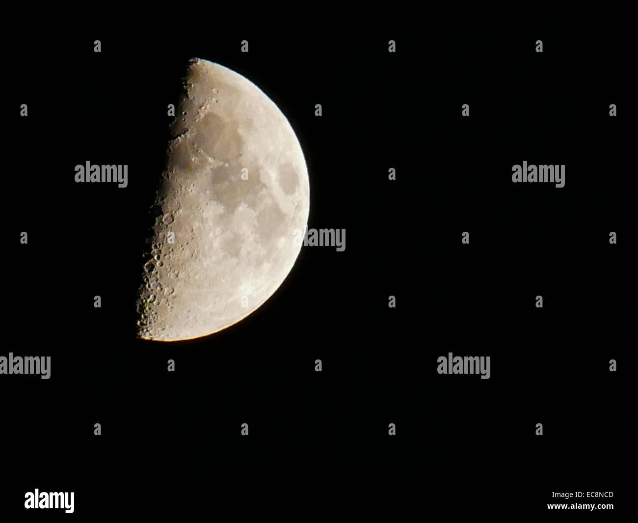 The moon, half in shadow showing craters and detail Stock Photo - Alamy