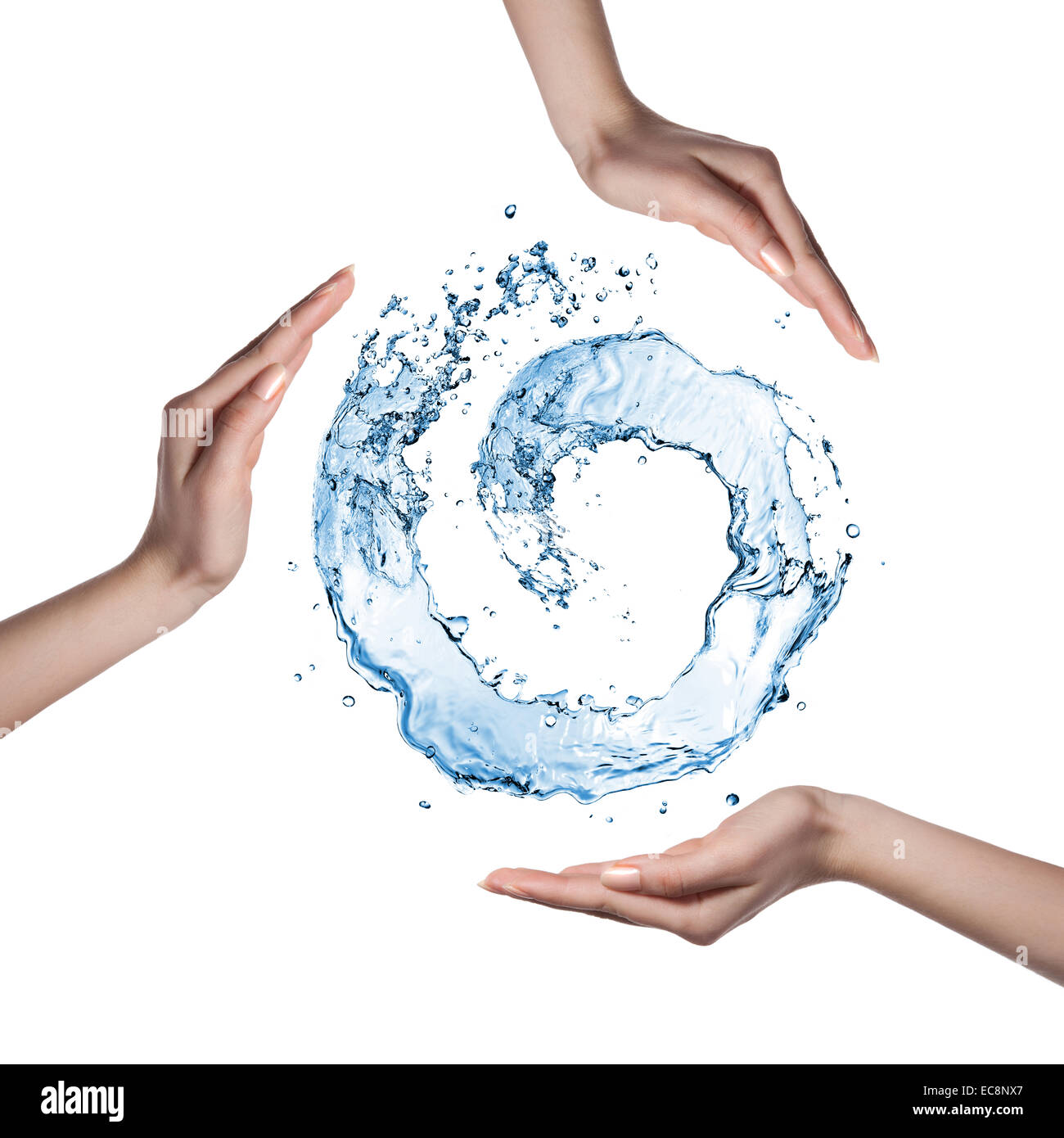 Water figure with human hand isolated on white Stock Photo - Alamy