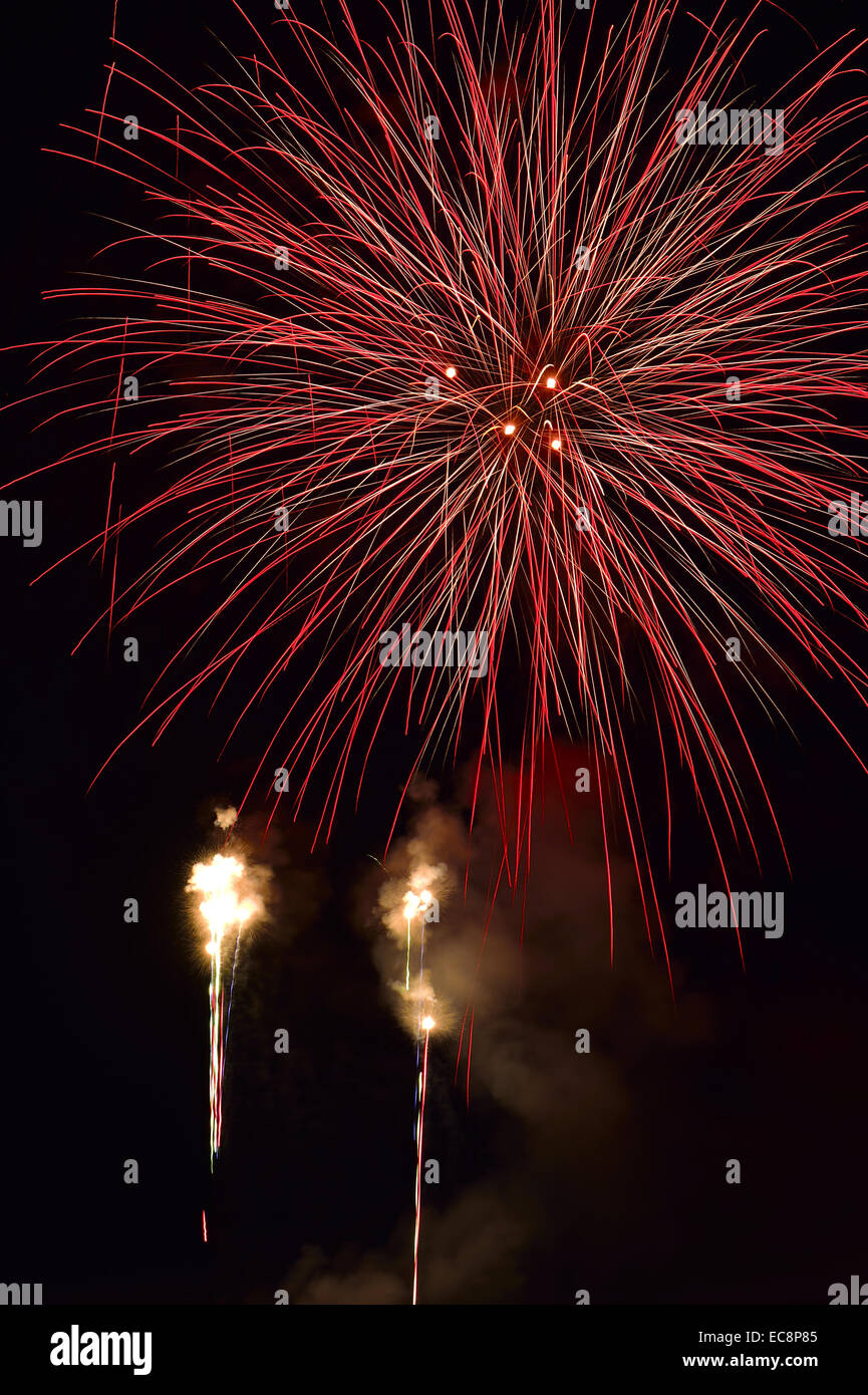 A vertical image of a fireworks display for Canada Days Stock Photo - Alamy
