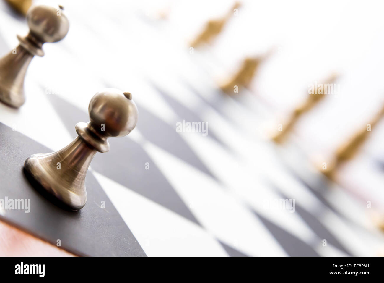 Classic chess game - - view of playing pieces on chessboard with ...