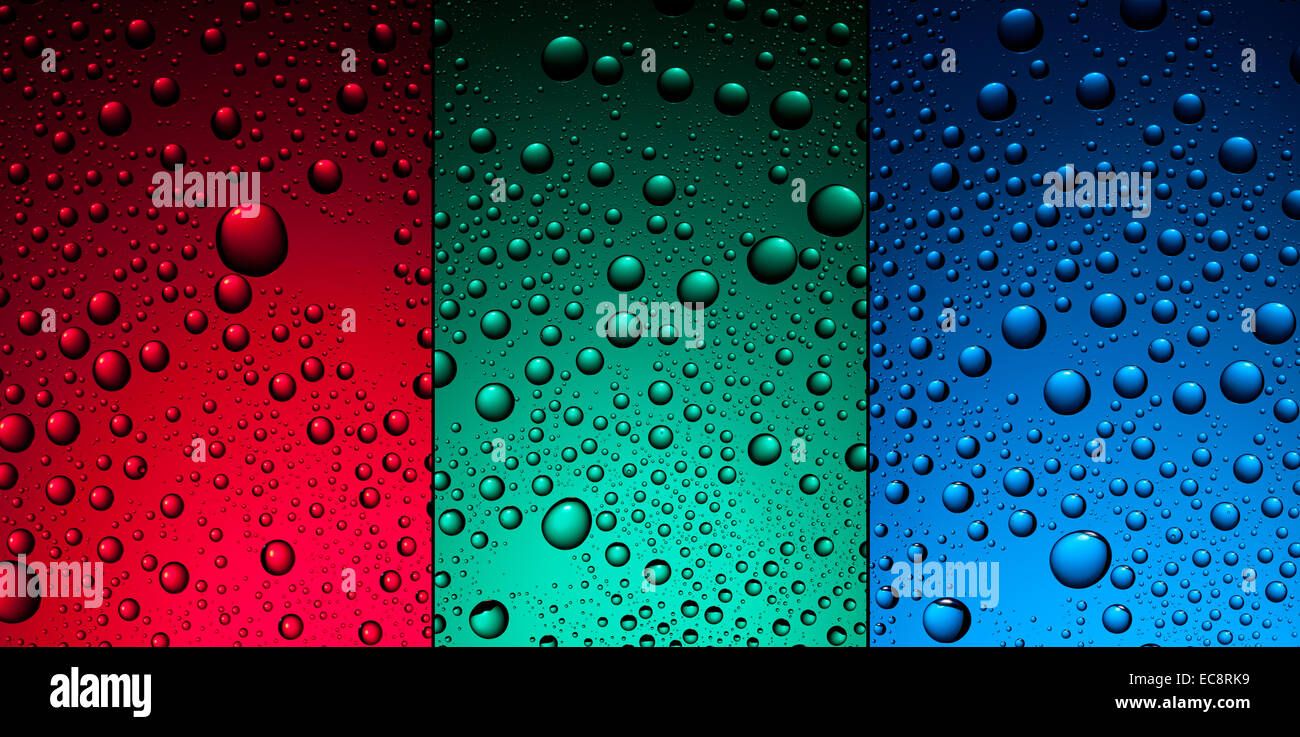 water drops on red, green and blue backgrounds Stock Photo - Alamy