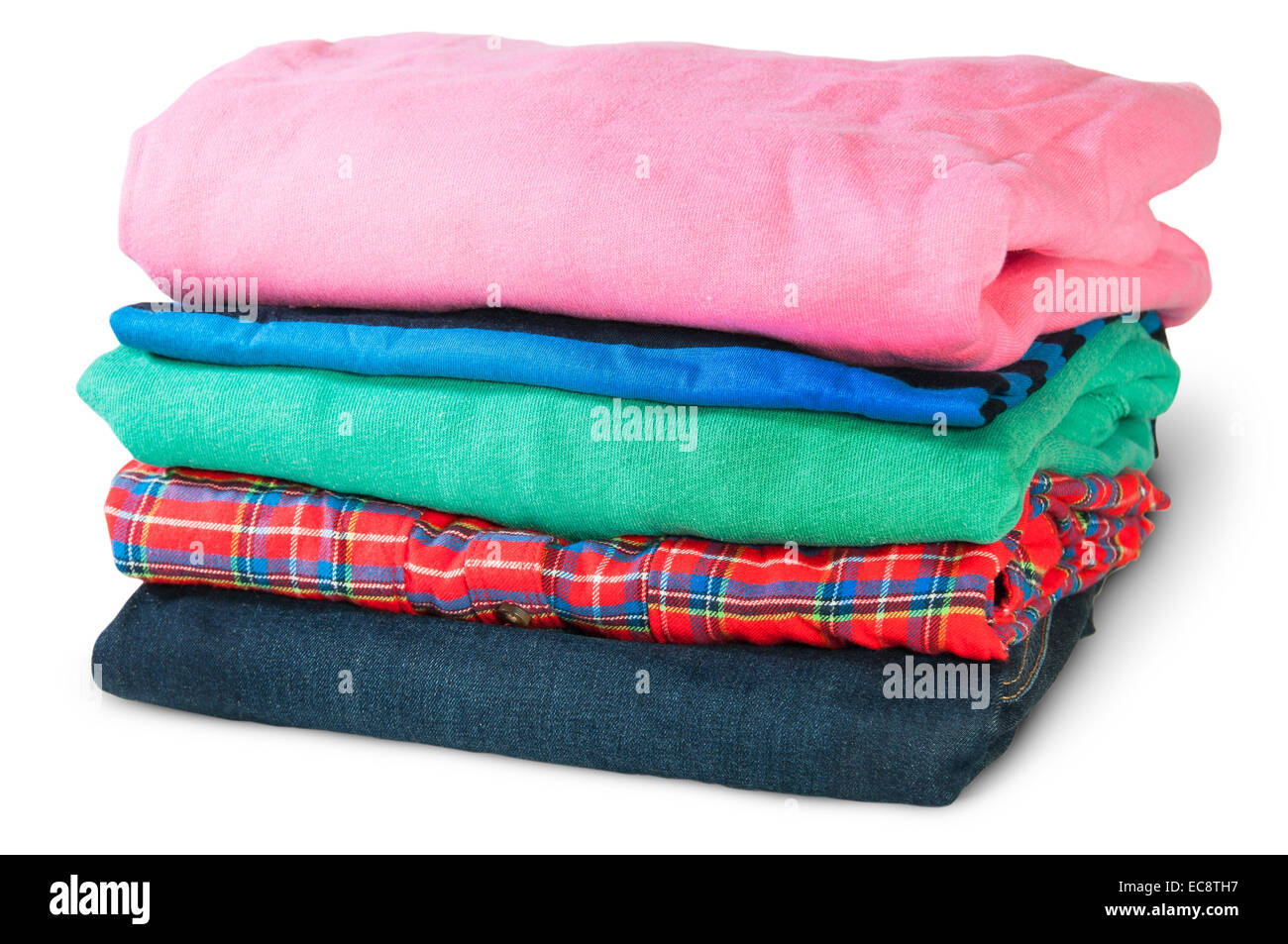 Stack Of Five Types Of Clothes Rotated Isolated On White Background ...