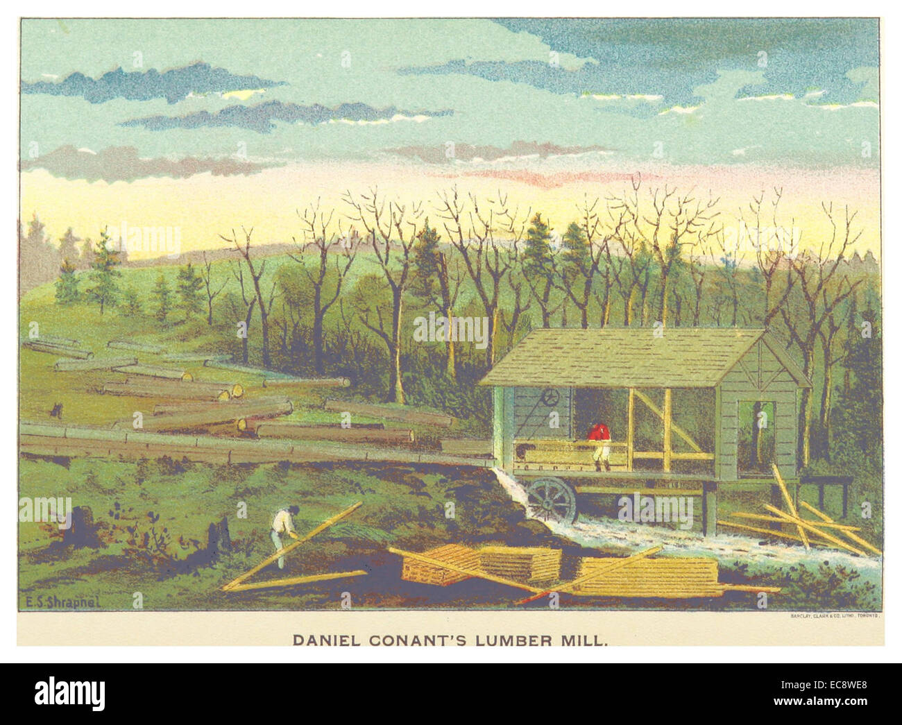 This 1898 illustration by Conant shows Daniel Conant’s lumber mill ...
