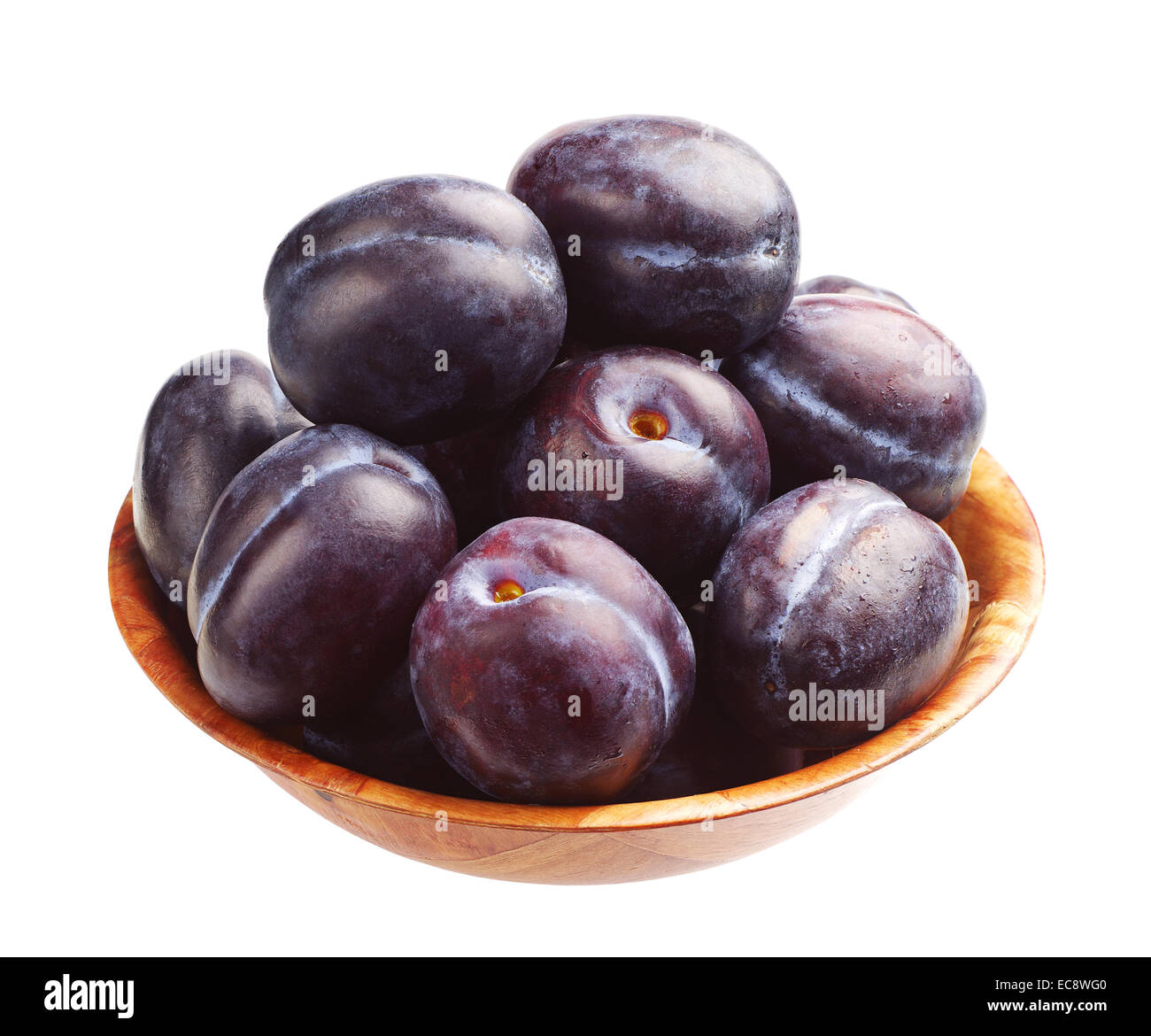 Sweet plums in bowl isolated on white background Stock Photo - Alamy