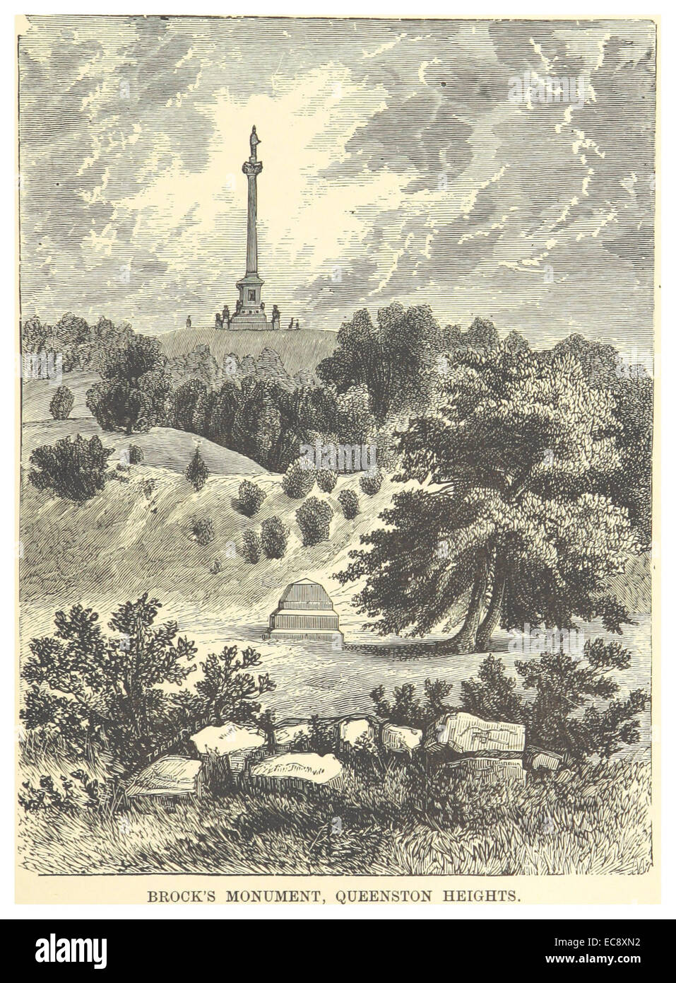 This 1881 illustration by Dent depicts Brock's Monument at Queenston ...