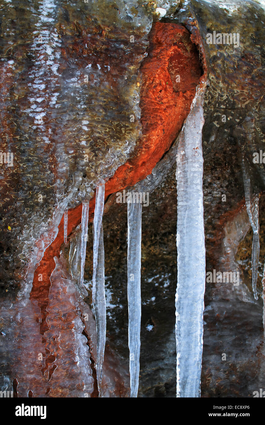Icicles Hanging from Bright Orange Rock and Soil. Tongariro National ...