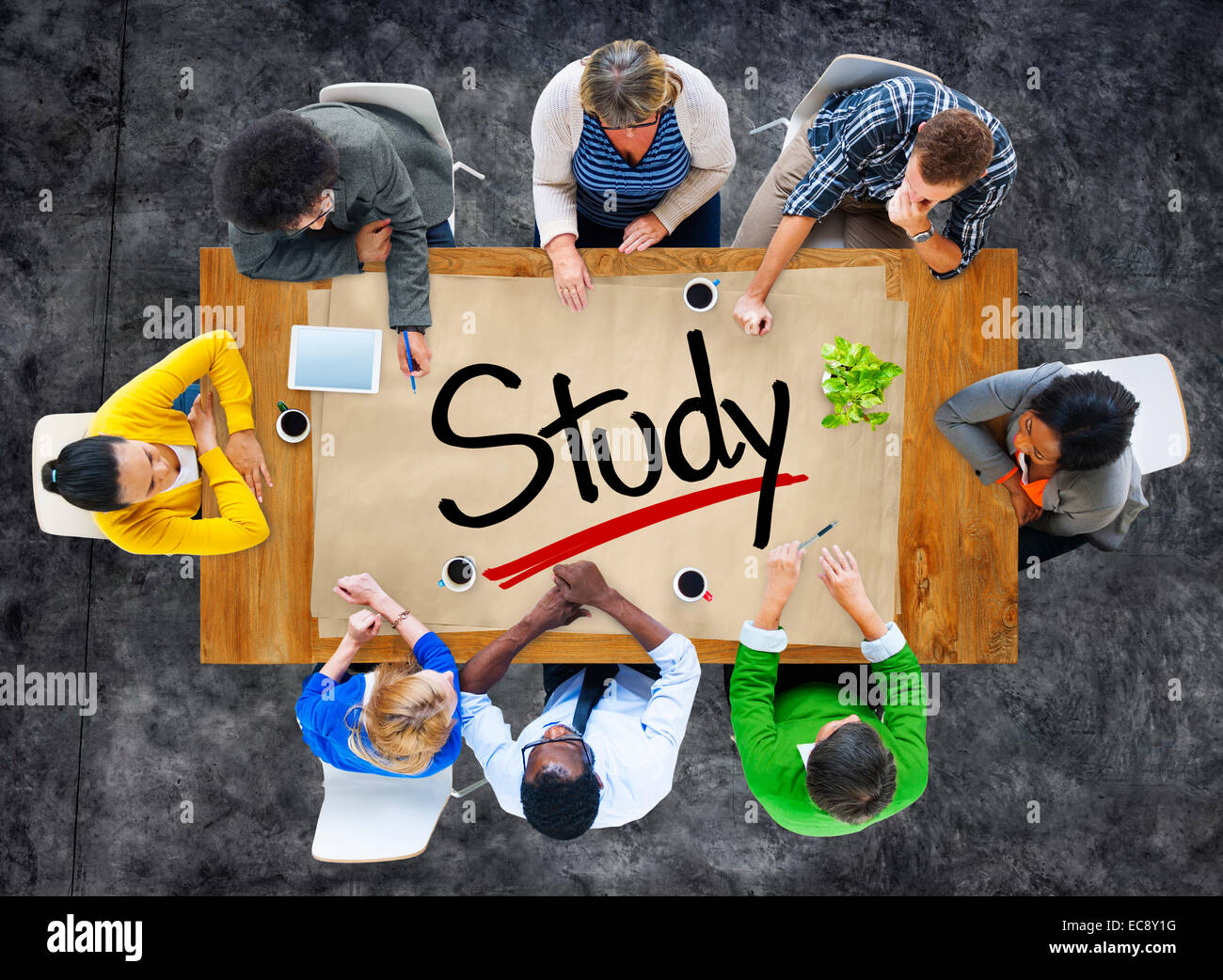 People in a Meeting and Single Word Study Stock Photo - Alamy