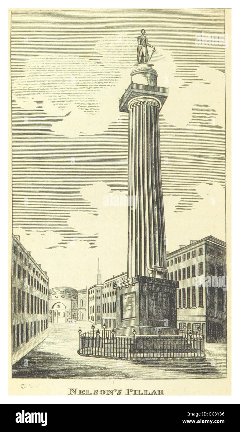 A detailed depiction of Nelson's Pillar in Dublin, Ireland, as seen in ...
