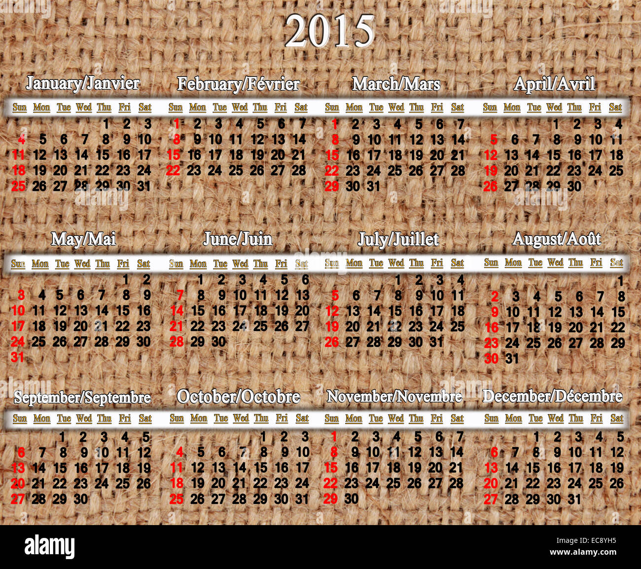 office calendar for 2015 year on the background of sacking Stock Photo ...