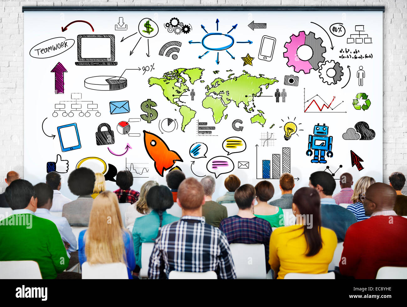 Group of People in Seminar with Symbols Stock Photo - Alamy