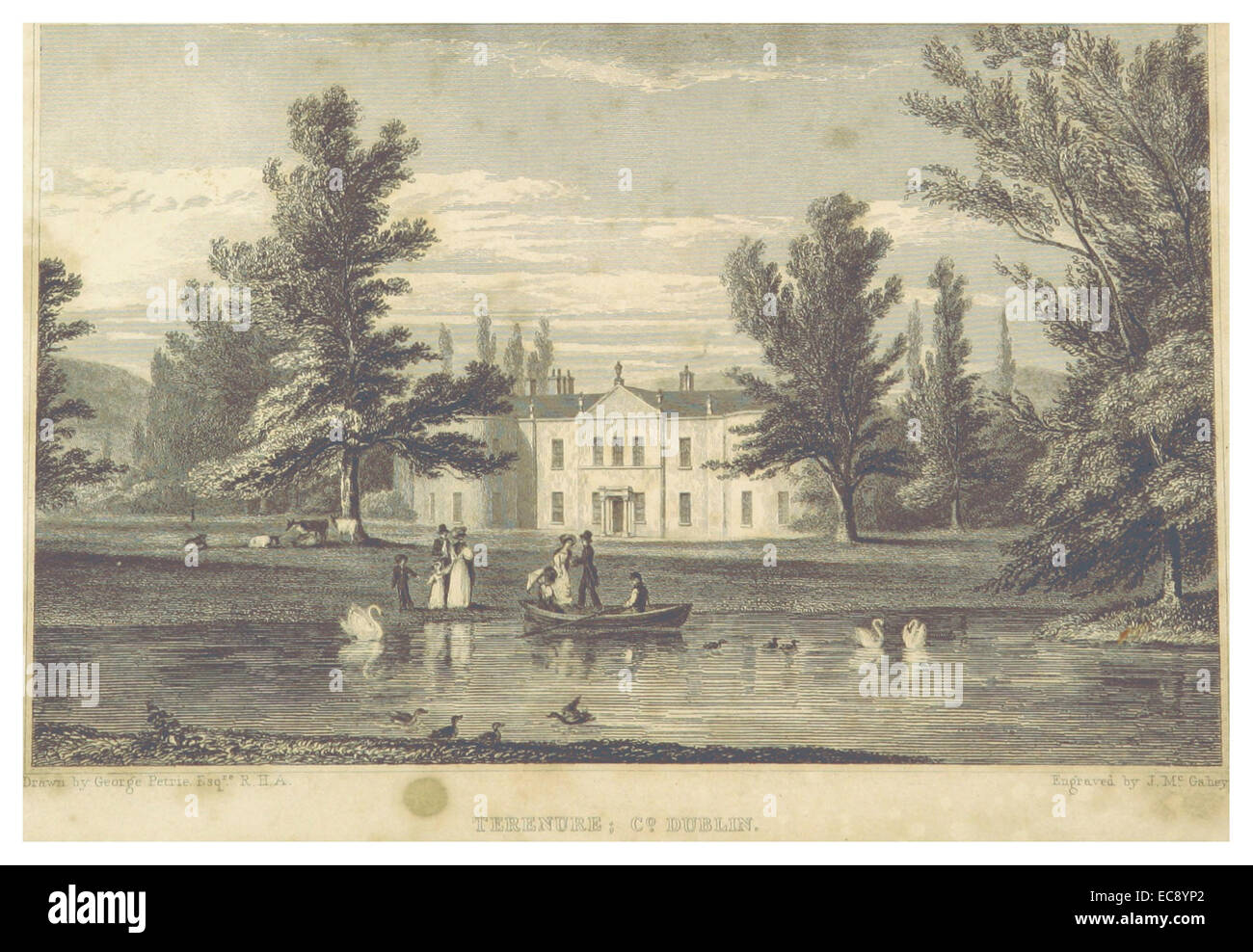 This 1837 illustration of Terenure, a village in County Dublin, depicts ...