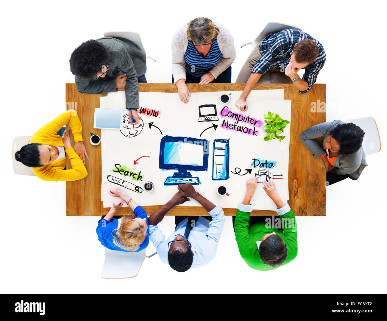 Group of Business People Meeting with Computer Network Concept Stock ...