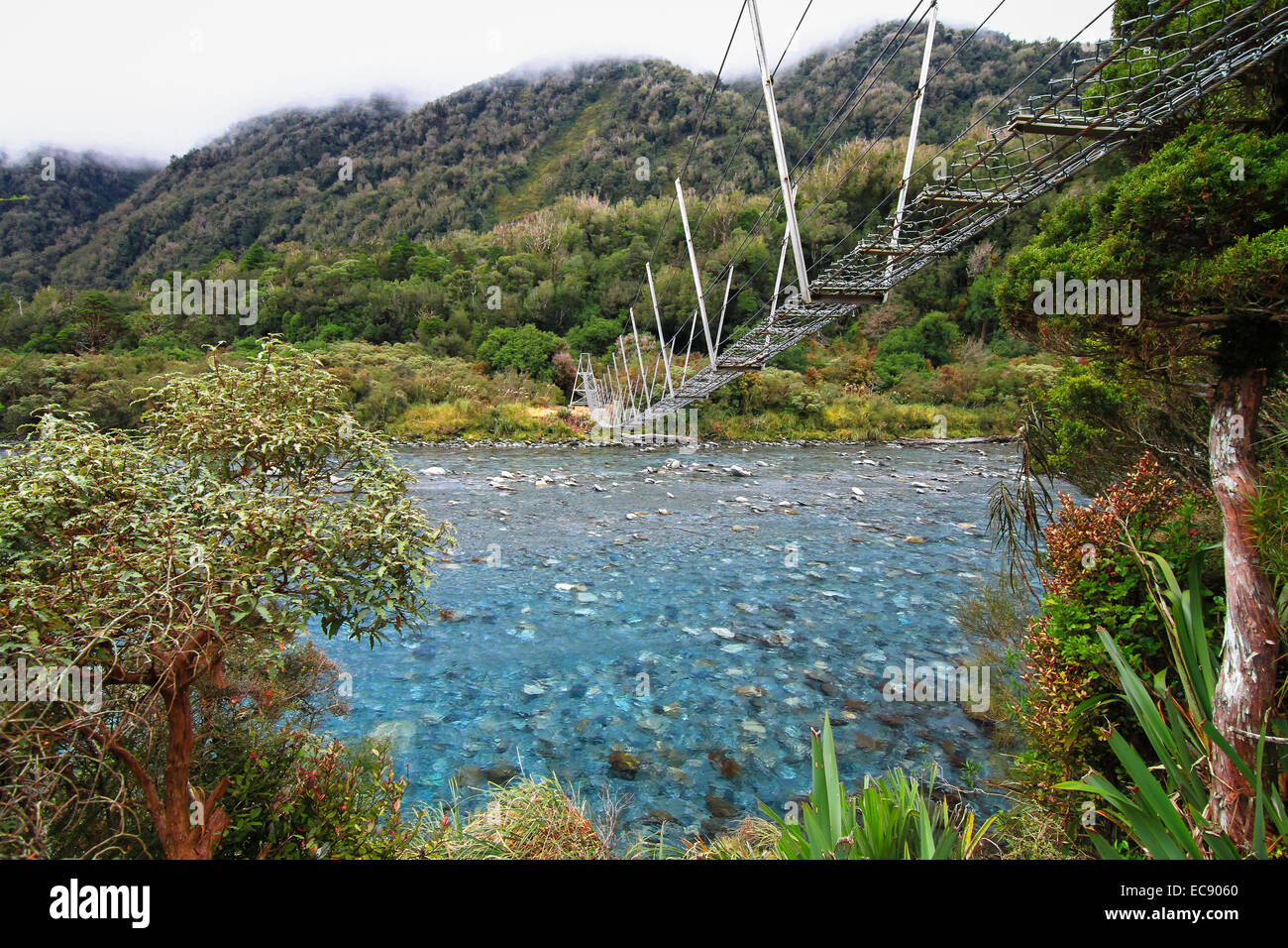Long Narrow Swinging Footbridge in New Zealand Stock Photo - Alamy