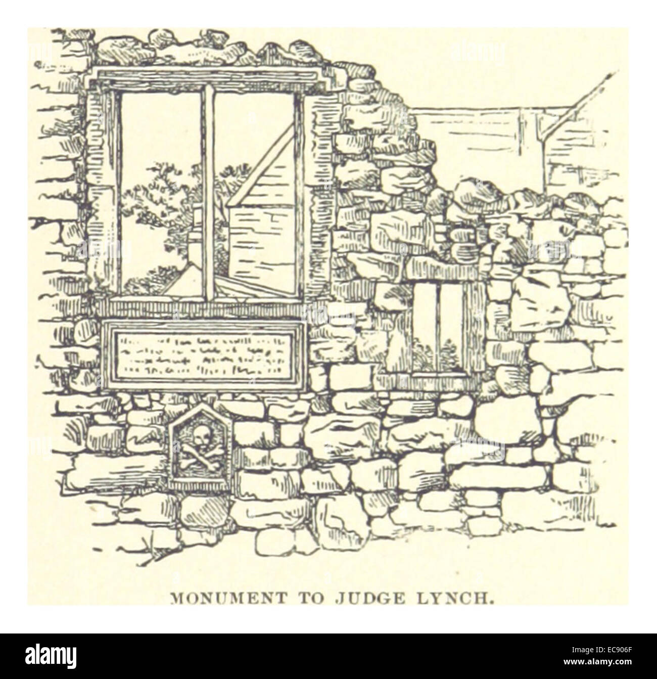 This 1891 illustration by French depicts the Monument to Judge Lynch ...