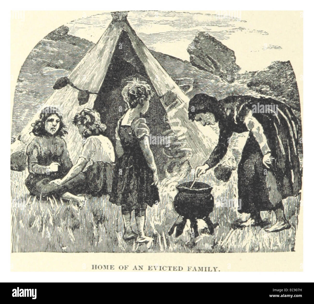 An 1891 depiction of the home of an evicted family, reflecting social ...