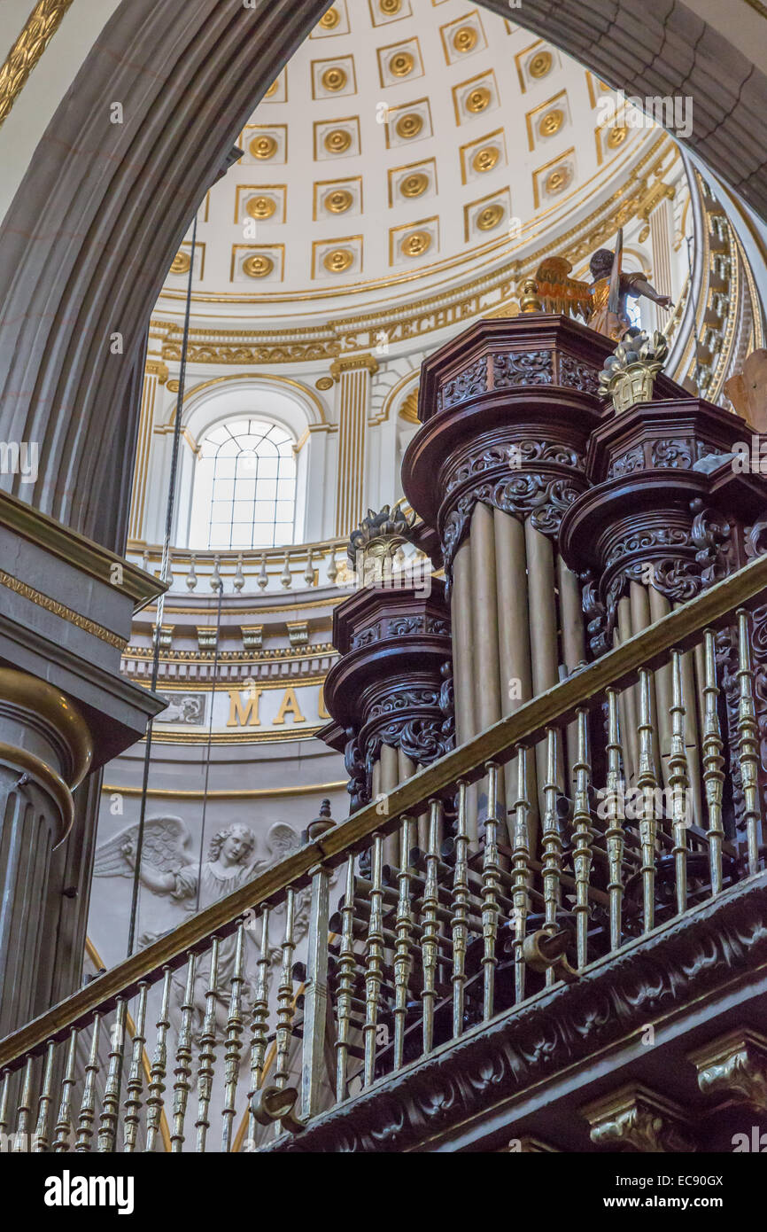 Ornate pipe organ in the Cathedral of Puebla, a 16th century, Roman ...