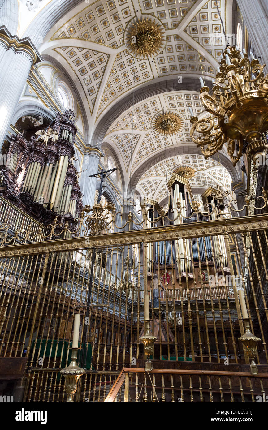Ornate pipe organ in the Cathedral of Puebla, a 16th century, Roman ...