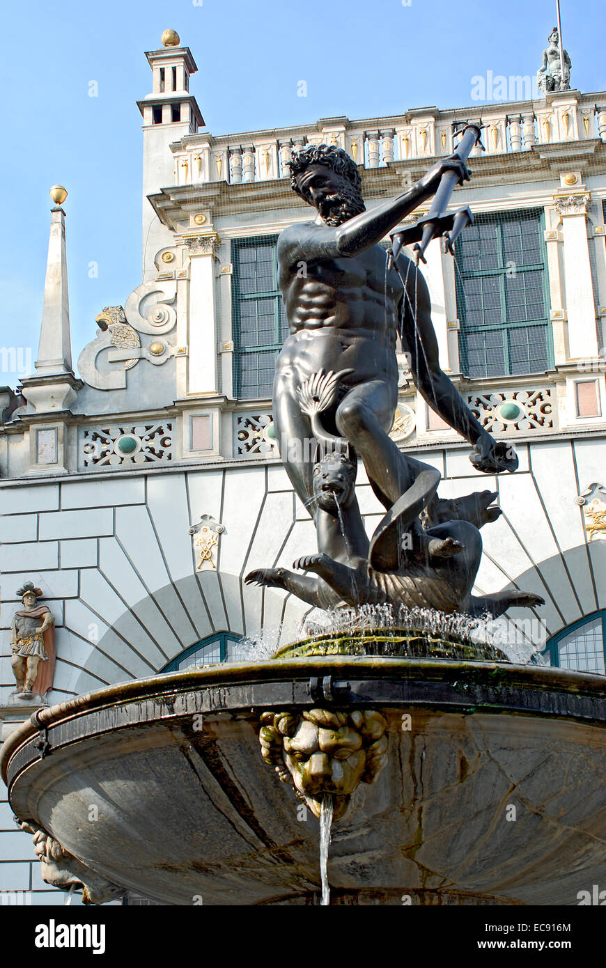 Image of the Neptun fountain in the historical old town of Danzig ...