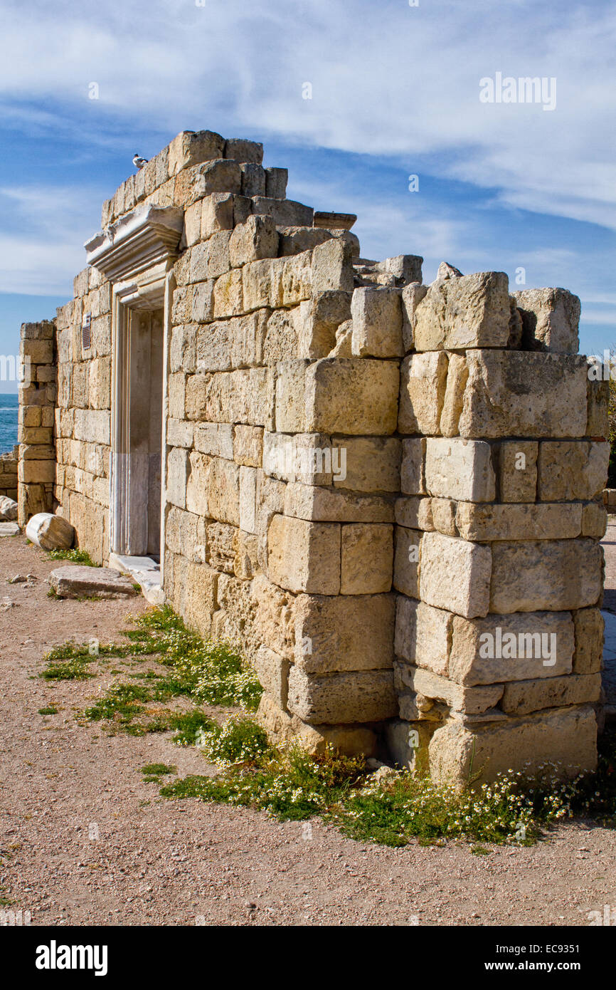Ancient Greek basilica and marble columns. Chersonesus Taurica near ...