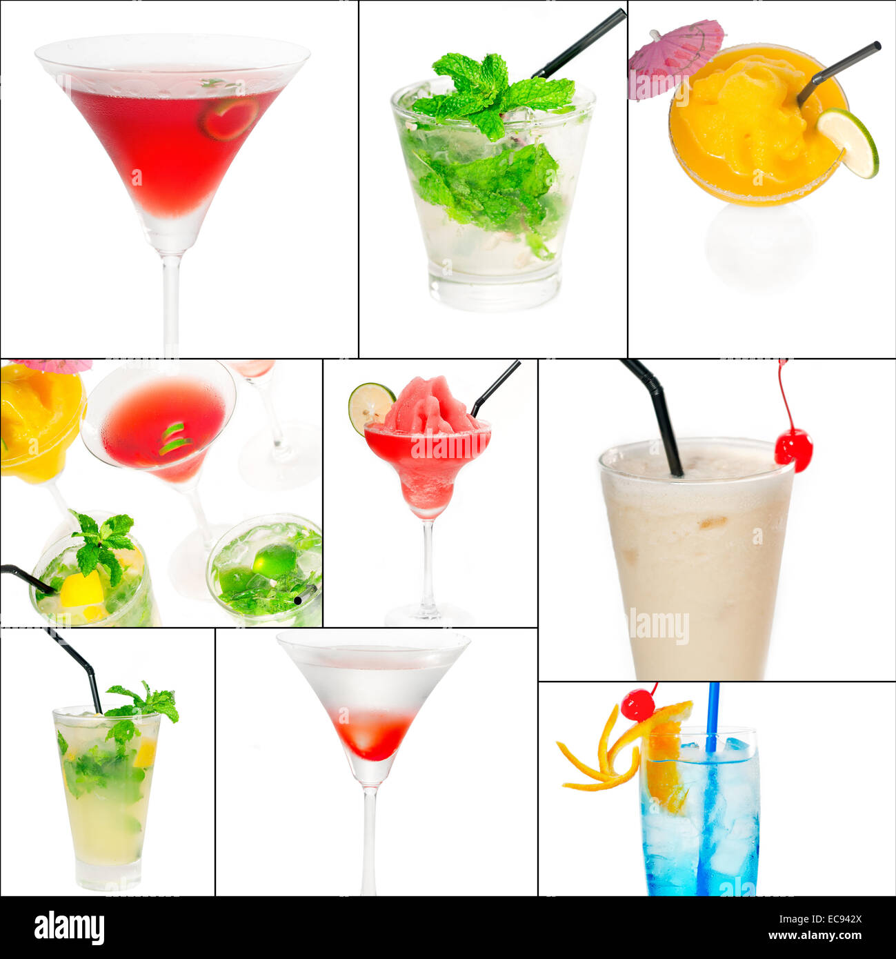 selection of cocktails drinks collage composition nested on a square ...