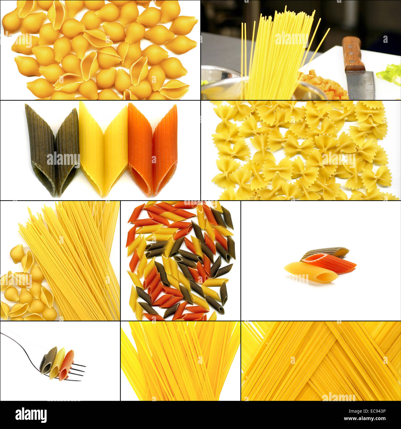 various type of Italian pasta collage on a square frame Stock Photo - Alamy