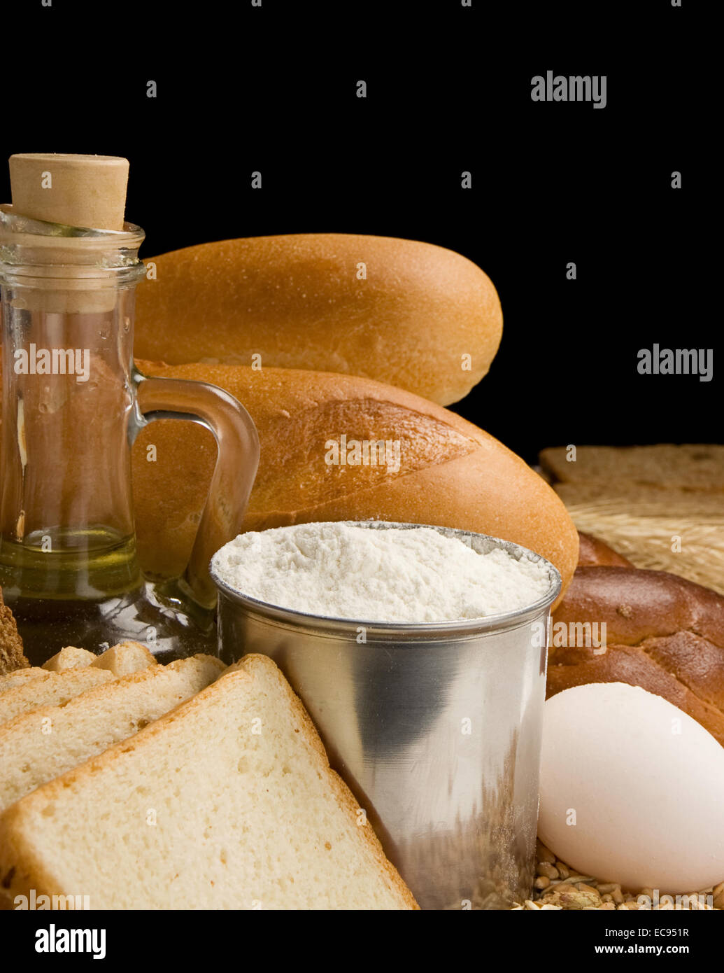 set of bakery products isolated on black background Stock Photo - Alamy