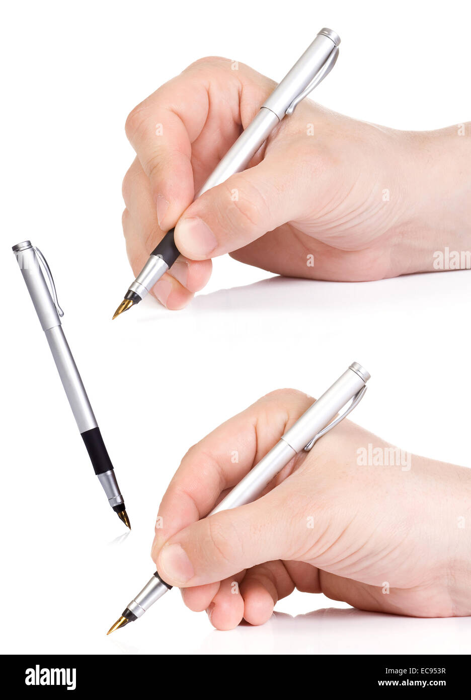 ink pen and male hands isolated on white background Stock Photo - Alamy