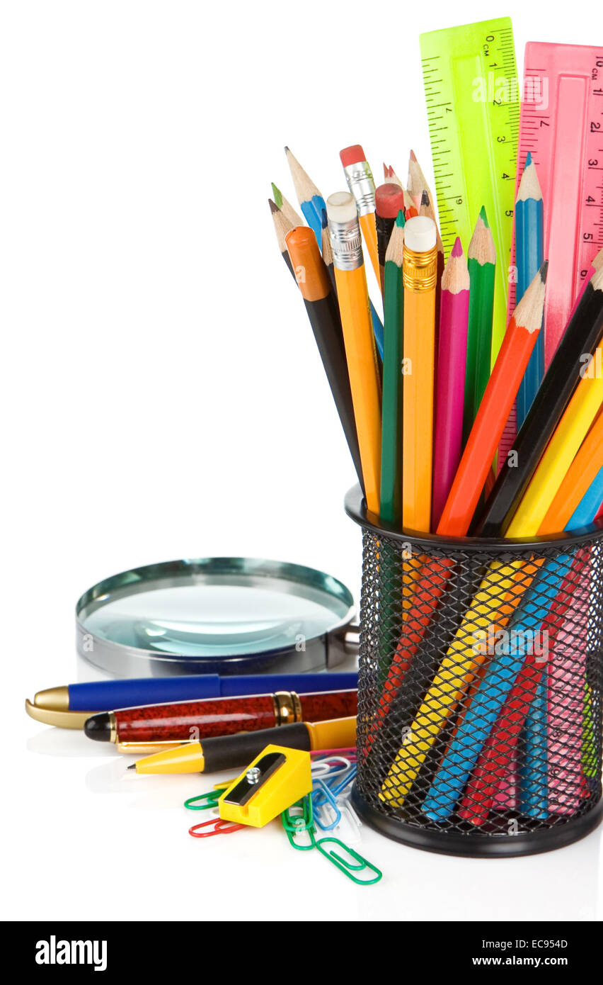 school accessories isolated on white background Stock Photo - Alamy