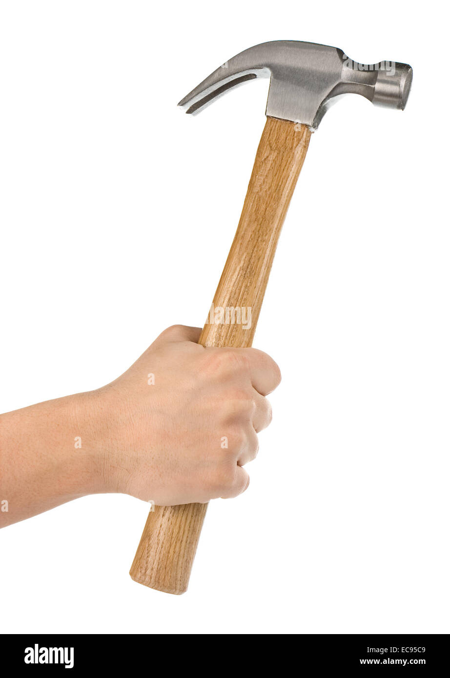 hand holding hammer isolated on white background Stock Photo - Alamy