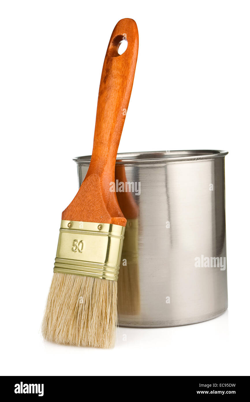 paint bucket and paintbrush isolated on white background Stock Photo ...